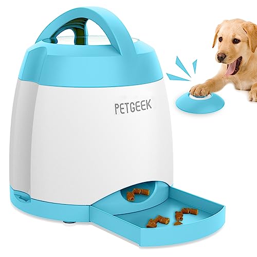 PETGEEK Automatic Dog Treat Dispenser, Dog Puzzle Memory Training Activity Toy- IQ Training Automatic Dog Cat Feeder Toy, Remote Dog Button Treat Dispenser for Dogs (Blue)