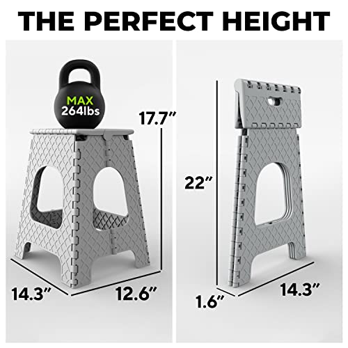 Mueller Folding Step Stool, 18 Inch Heavy Duty Step Stools for Adults and Kids, Lightweight and Portable Foldable Stool for Kitchen, Bathroom, Non-Slip and Sturdy, Holds up to 300lbs, White