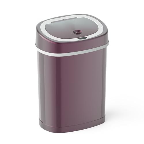 CLMSTE 4 Gallon Office Trash Can, Oval Non-Contact Stainless Steel Trash Can (Purple), WYT-42