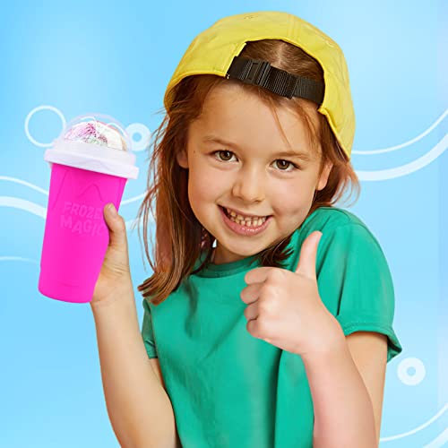Slushie Maker Cup, TIK TOK Frozen Magic Smoothies Cup, Double Layers Silica Cup, DIY Homemade Slushies, Cooling Maker Cup, Freeze Mug Tools, Portable Squeeze Icy Cup for Milkshake (Pink)