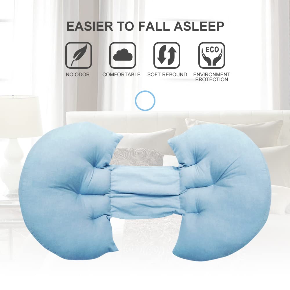 Pregnancy Pillow for Side Sleeper, Double Wedge Maternity Pillow, Belly Support Pillow, Removable Pillowcase Cotton Cover, Side Sleeping Pillow, Waist, Back Support, Gift (Blue)