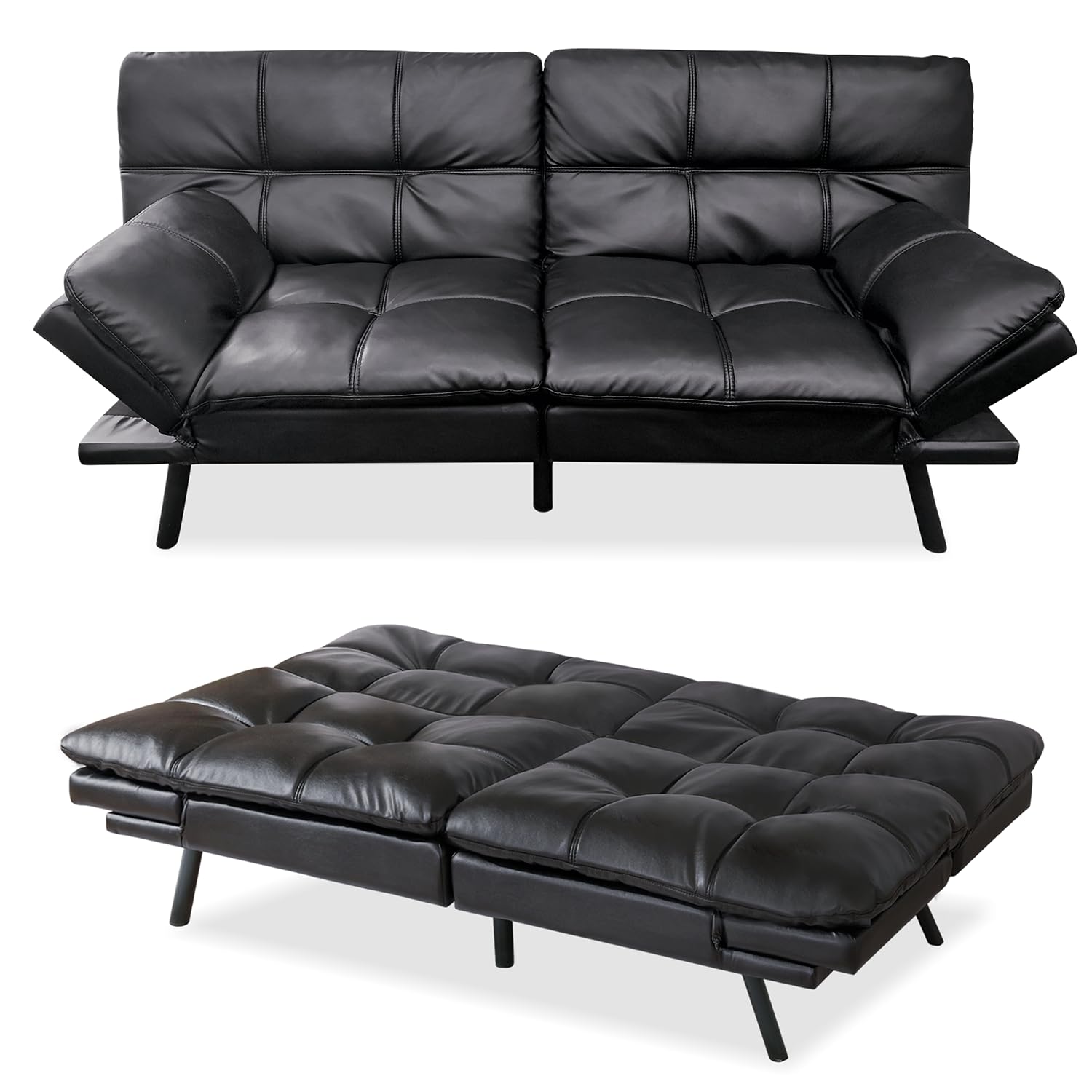 MUUEGM Futon Sofa Bed, Adjustable Futon Couch, Memory Foam Sofa, Modern Loveseat Sofa, Convertible Sofa Sleeper for Compact Space,Apartment, Living Room,Easy Assemble,Black