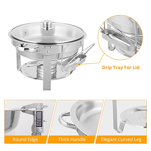 ROVSUN 5Qt 4 Pack Chafing Dish Buffet Set, Stainless Steel Round Chafers for Catering, Buffet Servers and Warmers Set with Glass Lid & Lid Holder, Thick Stand Frame for Wedding Party Banquet Event