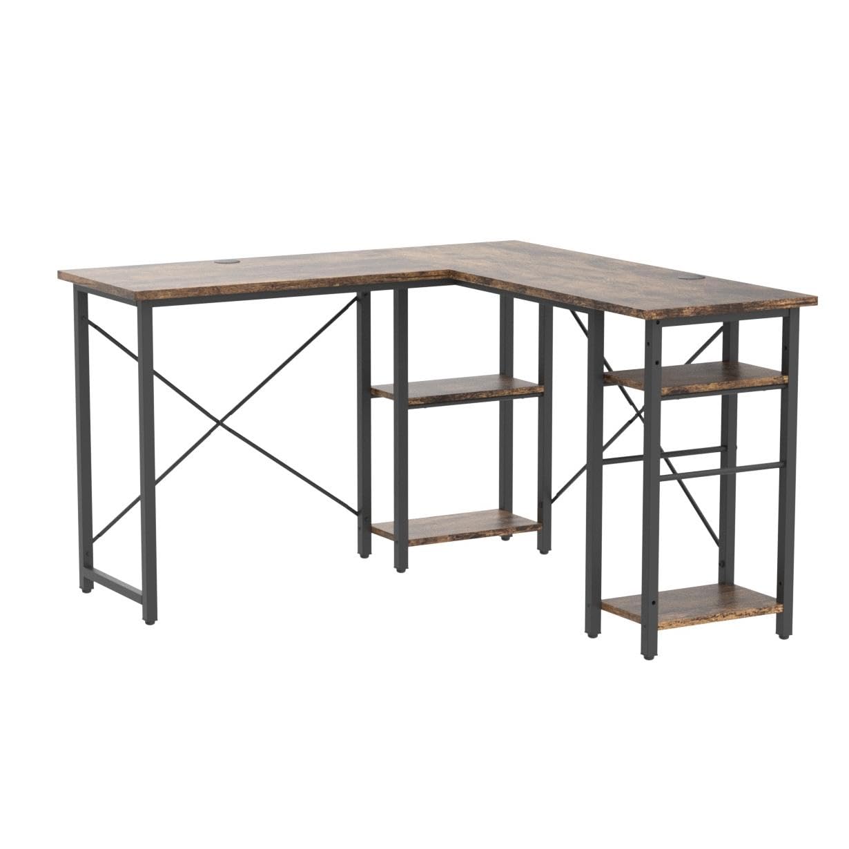 Bestier L Shaped Gaming Desk, 47” Reversible Corner Computer Desk, PC Gamer Desk with Adjustable Shelves for Home Office, 2 Person Long Gaming Table for Bedroom, Carbon Fiber Surface, Black