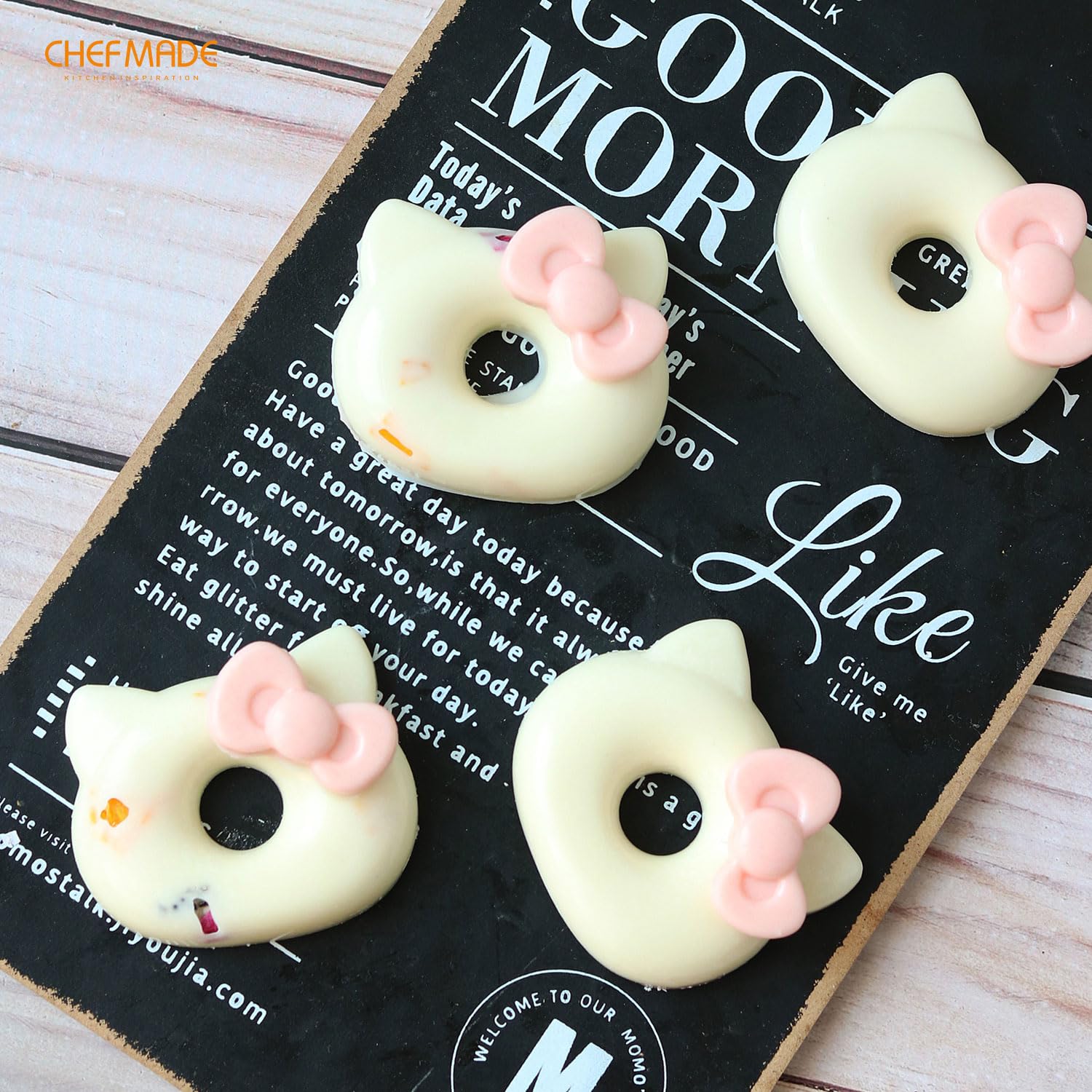 CHEFMADE Hello Kitty Donut Pan, 6-Cavity Non-Stick Silicone Doughnut Cake Mold, Silicone Donut Molds for Oven Baking (Pink)