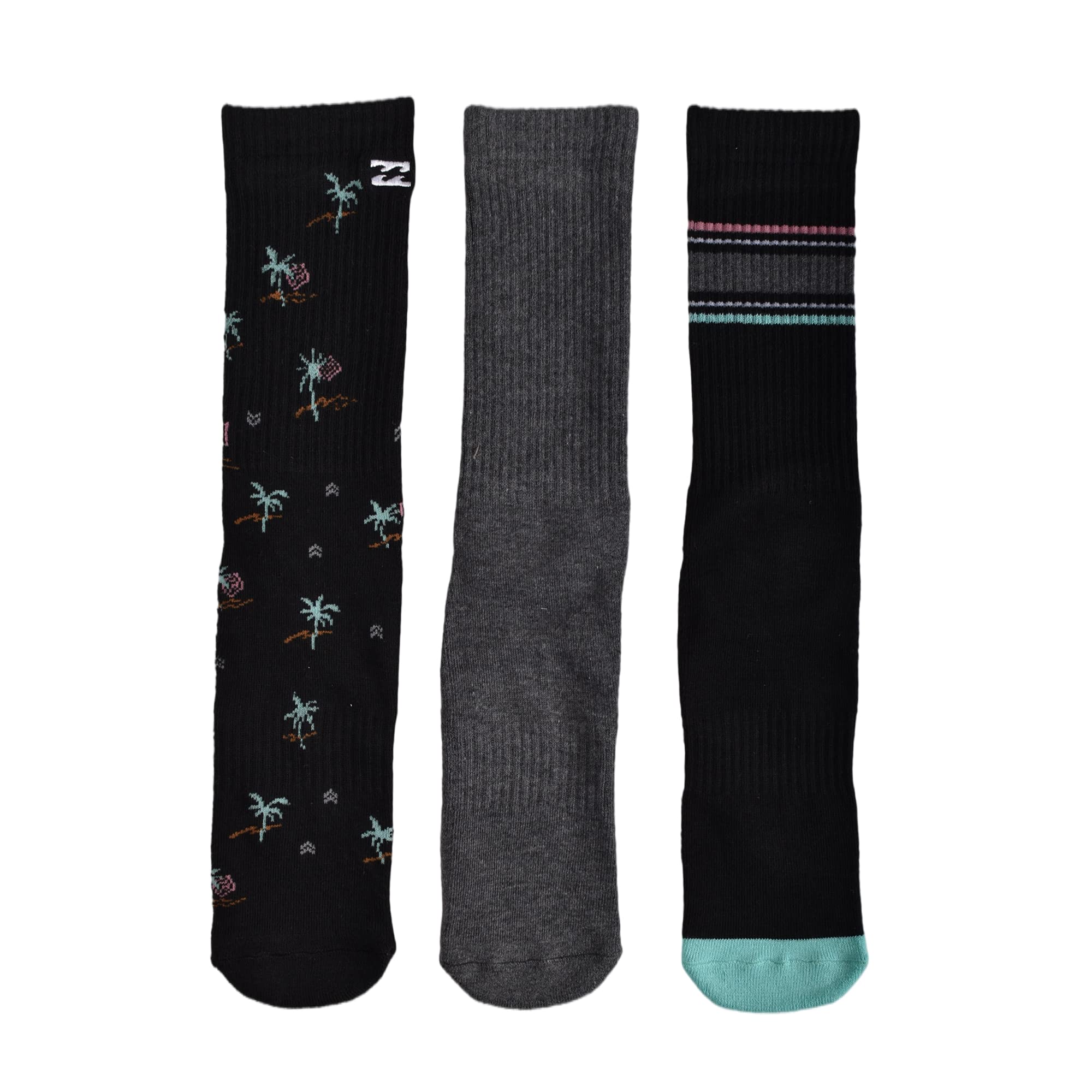 Billabong Men's Half Cushion Crew Socks, Black (3 Pack Gift Set), One Size
