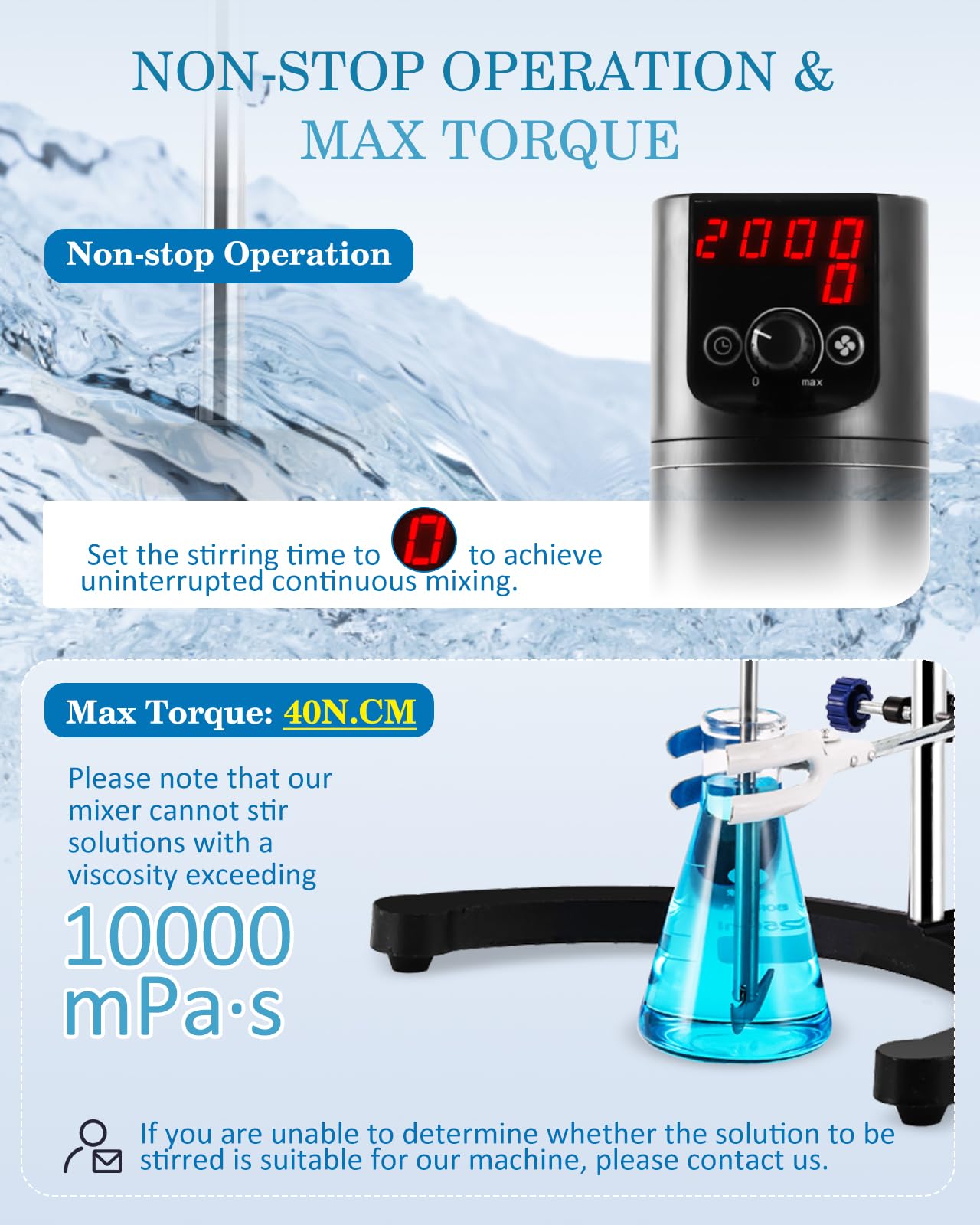 Crispaire Electric Overhead Stirrer Max.40L LCD Digital Lab Mixer 10000mPa.s Time and Speed Adjustable Stirring Rod Included 100-2000RPM 120W