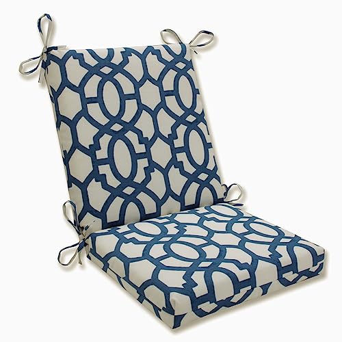 Pillow Perfect Trellis Outdoor 1 Piece Chair Cushion, Deep Seat, Weather, and Fade Resistant, Square Corner - 36.5" x 18", Blue/Ivory Nunu Geo, 1 Count