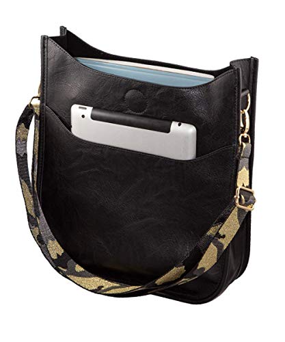 Pinafore Vegan Leather Crossbody Fashion Shoulder Bag | Soft, Magnetic Closure Handbag Purse for Women with Adjustable & Removable Guitar Strap, Black