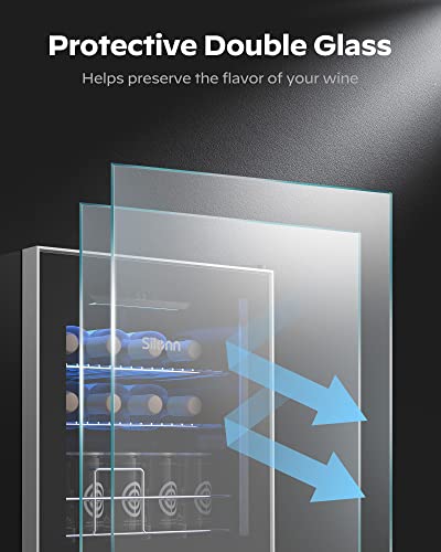 Silonn 16 Bottle Wine Cooler/Cabinet Beverage Refrigerator,Small Mini Wine Cellar for Red,White,Champagne or Sparkling Wine,40f-61f Digital Temperature Control Wine Fridge Glass Door