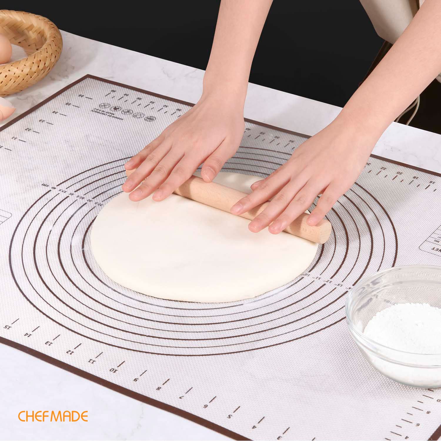CHEFMADE Silicone Baking Mat, 36" x 24" Extra Thick Large Non-Stick Sheet Mat with Measurement | Non-Slip Reusable Food Grade Flexible Dishwasher Safe|Making,Cookies,Macarons,Bread,Pastry and Pizza
