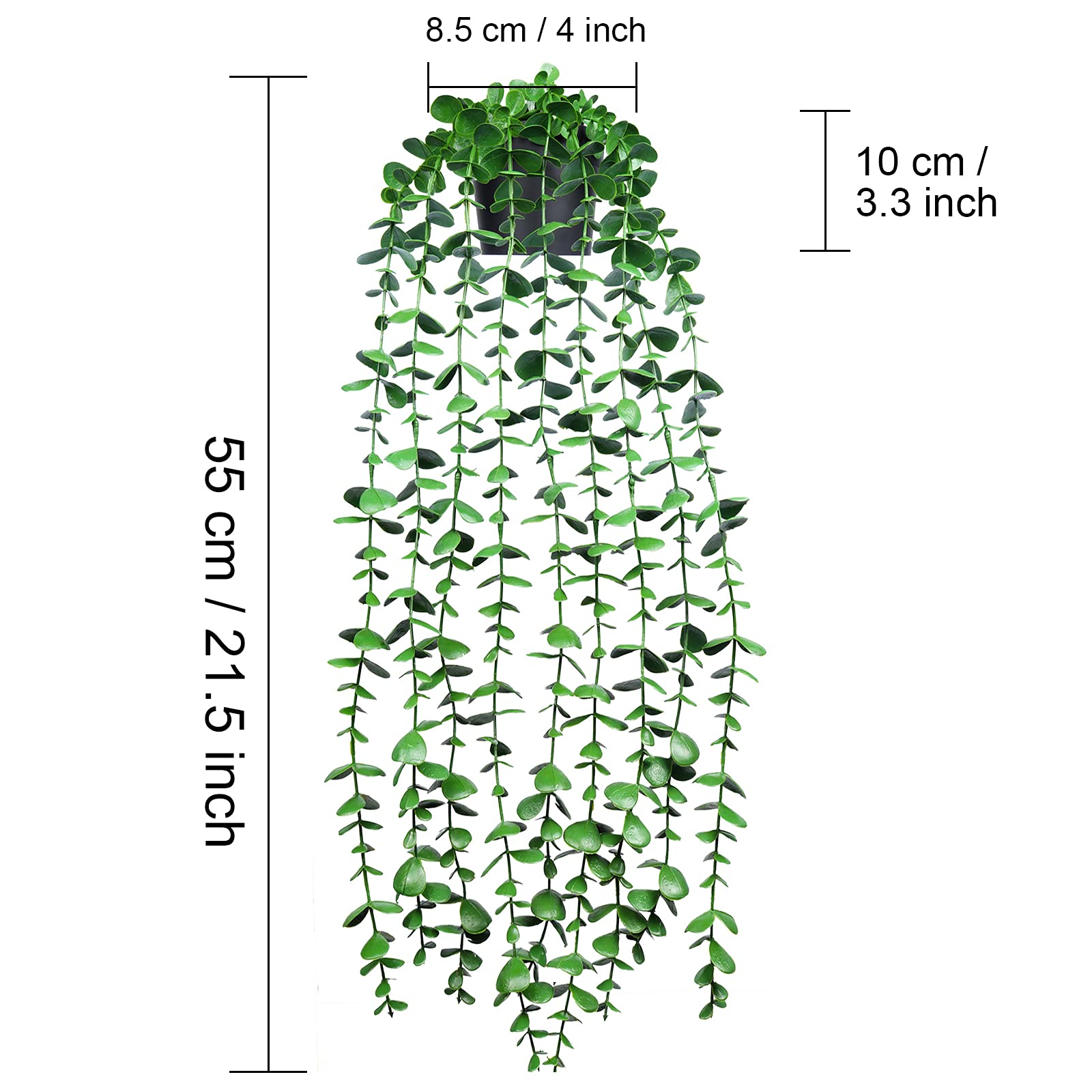 RECUTMS 2 Potted Fake Hanging Plants, Artificial Plants Hanging Tasteless Eucalyptus Leaf Shaped Natural Drooping Hanging Plants Artificial Decor Wall Home Garden (Green)