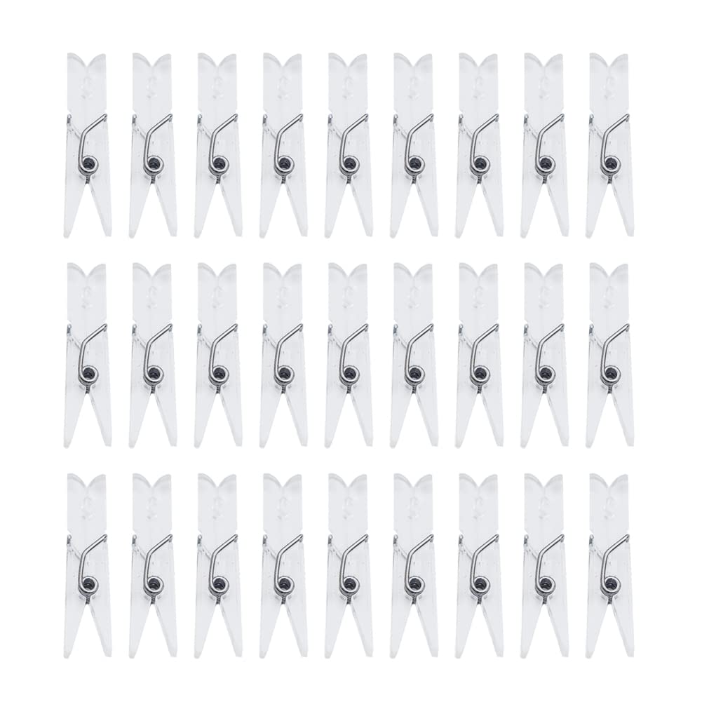 GSHLLO 50 Pcs Clear Plastic Photo Display Clips Clothes Pins Paper Pegs Craft Clips Spring Hanging Clips Clamps for Home Crafts Decor
