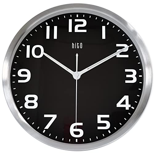 HITO 12β Night Light Wall Clock Glow in The Dark for Bedroom Silent Wall Clock Battery Operated for Living Room Decor, Brightness Adjustable, Metal Frame, Glass Cover(Hands + Numbers Illuminate)