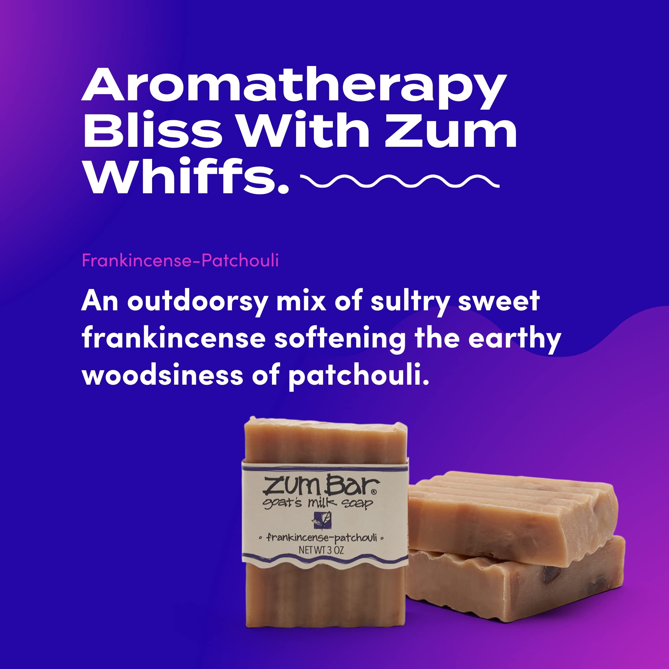 Zum Bar Goat's Milk Soap - Earth and Sea Blends - Frankincense and Myrrh, Sea Salt, Patchouli-Orange, Cedar - 3 oz (4 Pack)