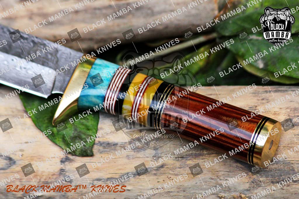 Black Mamba Knives BMK-105 Dragon Knife 12 Long 7 Blade 9.5 Ounce Damascus Hunting Fixed Blade Bowie Knife Hand Made Word Class knives