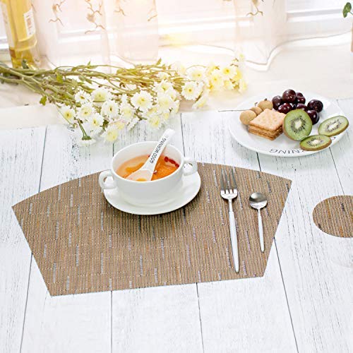 SHACOS Round Table Placemats Set of 4 Wedge Placemats Heat Resistant Round Table Mats Wipe Clean (4, Tan)