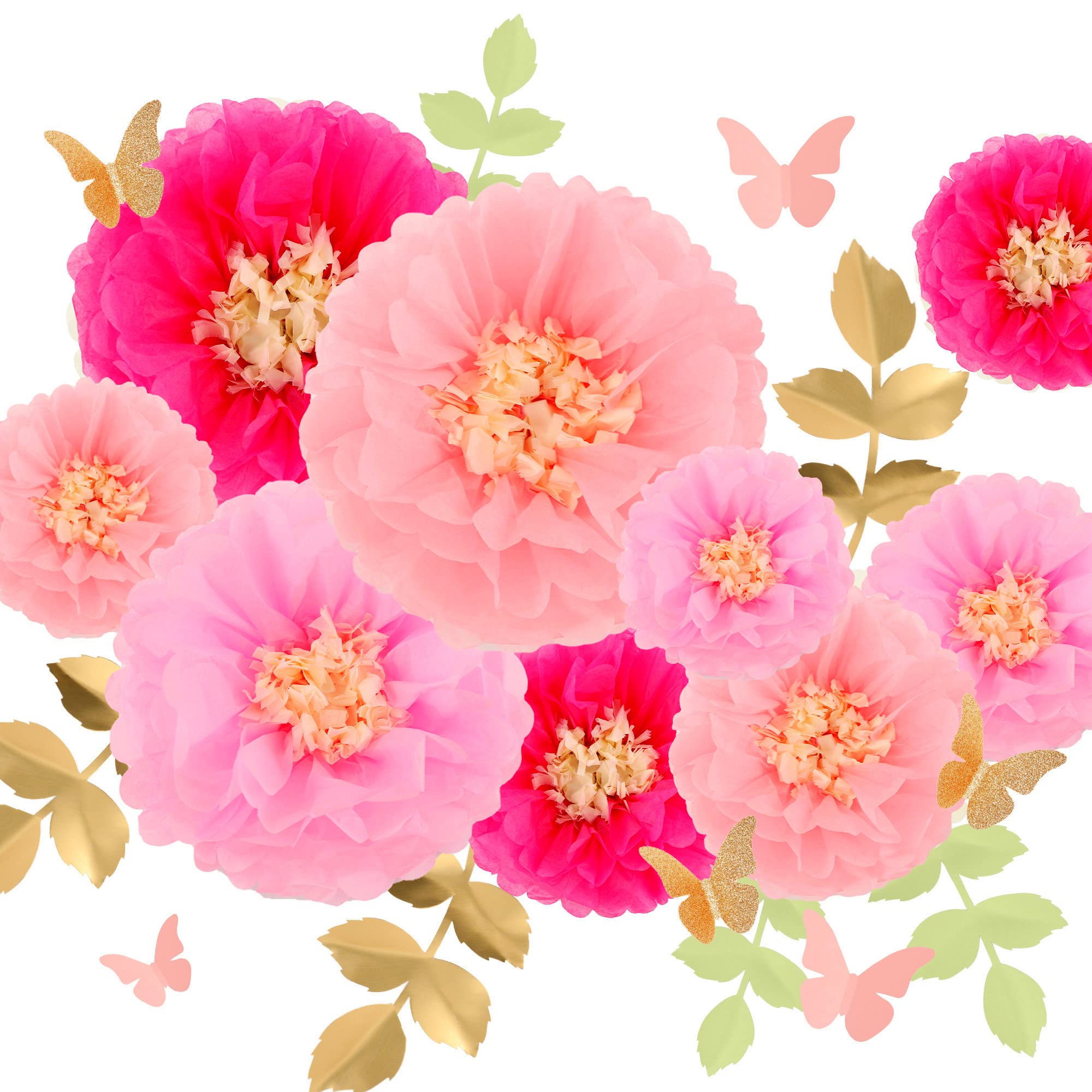 Fonder Mols Tissue Paper Flowers Tissue Pom Poms Blooms Pink for Girl Baby Shower, Nursery Decor, Birthday Decorations (Set of 21, Rose Pink)
