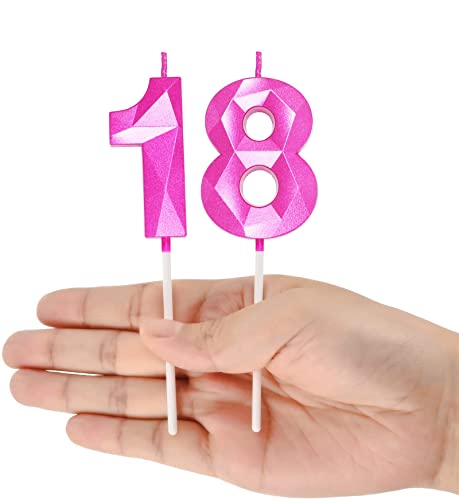 Pink Number 7 Candles and Star Heart Candles 2.76 inch Number Candles for Birthday Cakes 3D Diamond Shaped for Cake Decorations(Pink Candle 7)