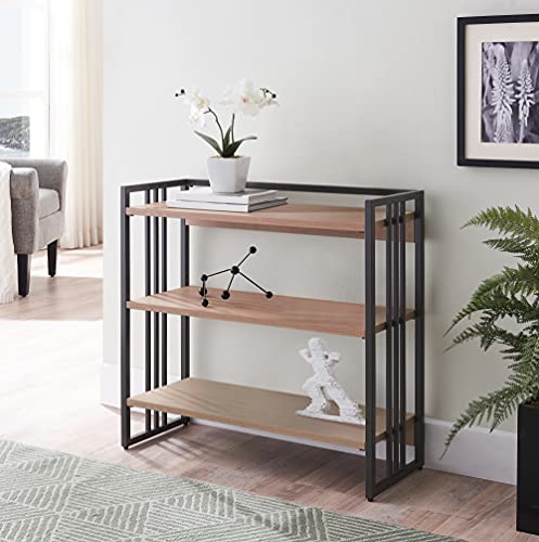 Leick Home 70008-WOGM Mixed Metal and Wood Slatted Bookshelf, White Oak/Gunmetal Gray