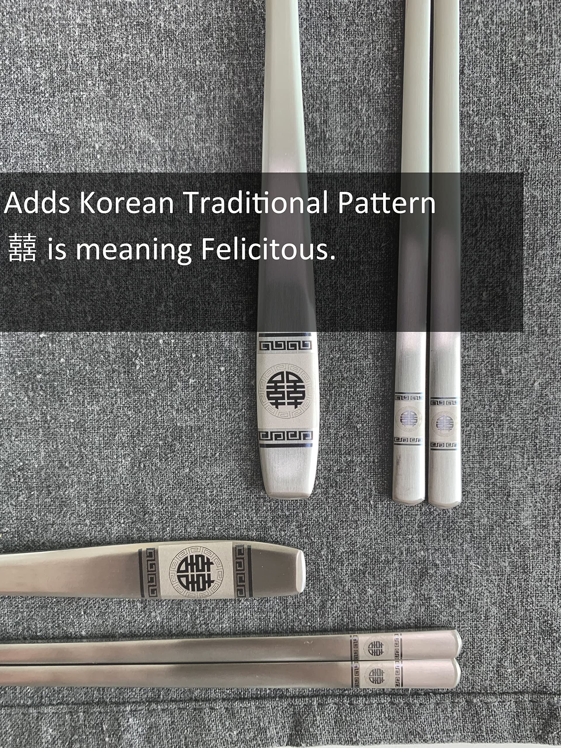 cozymomdeco Korean Made Silver Color Cutlery Spoon Chopsticks 18-10 Stainless Steel Printed Traditional Pattern_2 SET