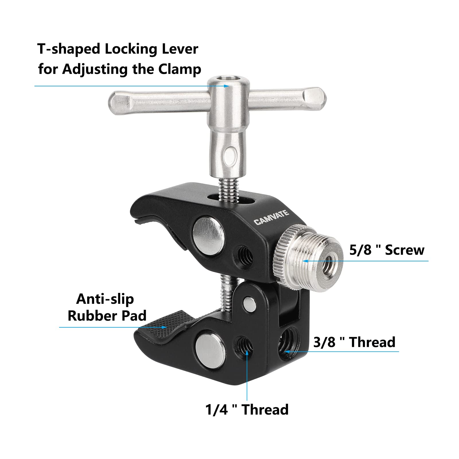 CAMVATE Super Crab Clamp with 5/8"-27 Thread Adapter for Microphones (2-Pack) - 3124