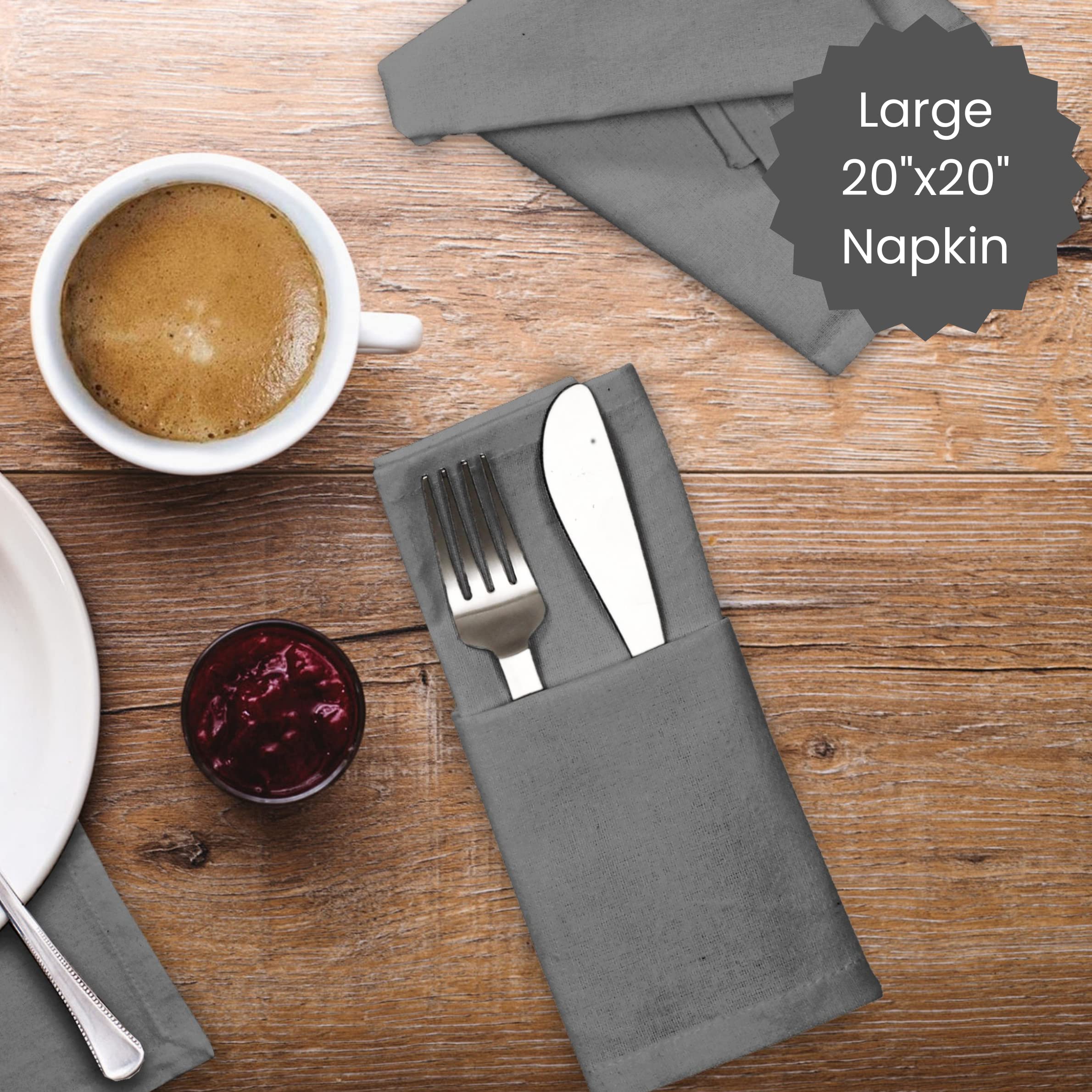 Cotton Clinic Cloth Dinner Napkins - Perfect Everyday Use Table Napkins - Soft Durable Washable - Ideal for Party Wedding Christmas Easter - Set of 12-20x20 inches Grey Napkins