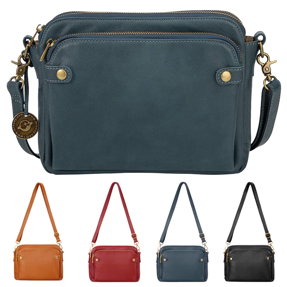 Crossbody Leather Shoulder Bags and Clutches, 2023 New Three-Layer Leather Adjustable Strap Clutch Bags for Women (Blue)