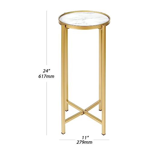 DOWLVN Gold Marble Snack Drink Accent Table, Small Round Side End Table for Living Room Bedroom Small Space, 11" D x 24" H