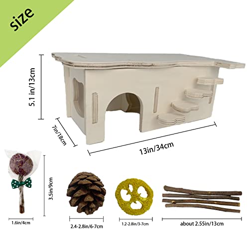 MUYG Wood Hamster House,Natural Wooden Chinchilla Hut with Steps Window Multi-Chamber Small Animal Hideout Maze Habitat Decor for Dwarf Mice,Rats,Syrian Mouse, Gerbils, Chinchilla (L)