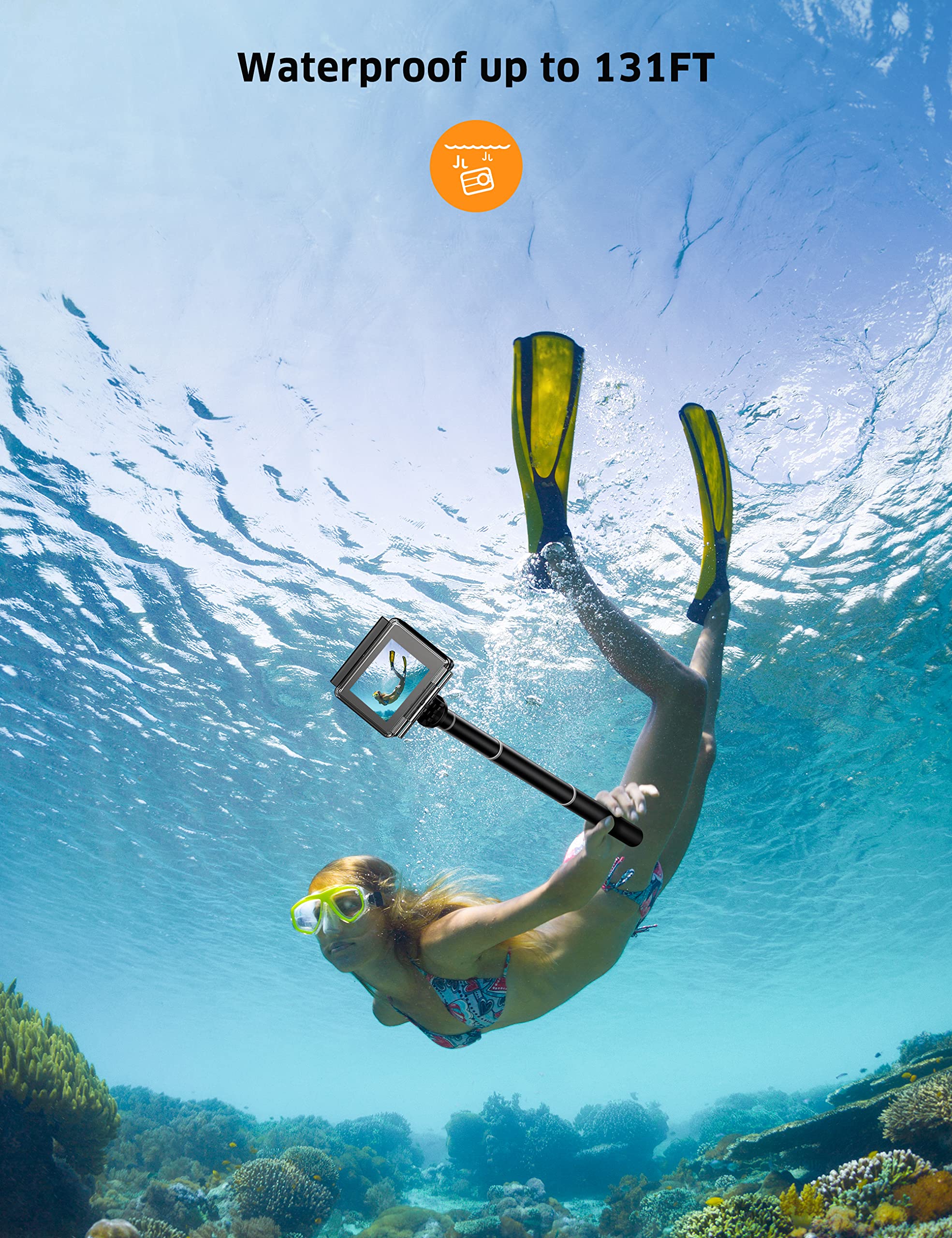CAMWORLDCAM FOXGEEK Action Camera 4K 20MP WiFi Underwater 131FT Waterproof Sport Cam with Image Stabilization External Microphone Remote Control 2 Batteries & Helmet Accessories Kit, Black