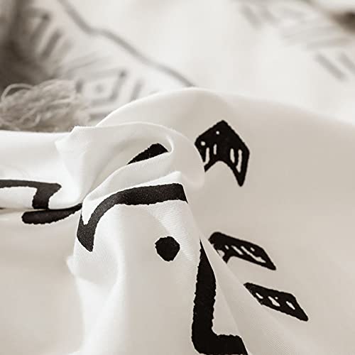 iyoimono Queen Size Duvet Cover Set Black Stripe and White Boho Geometric Bedding Set Reversible Quilt Comforter Cover with Zipper Closure (1 Duvet Cover 230x230cm+2 Pillow Shams 51x76cm)