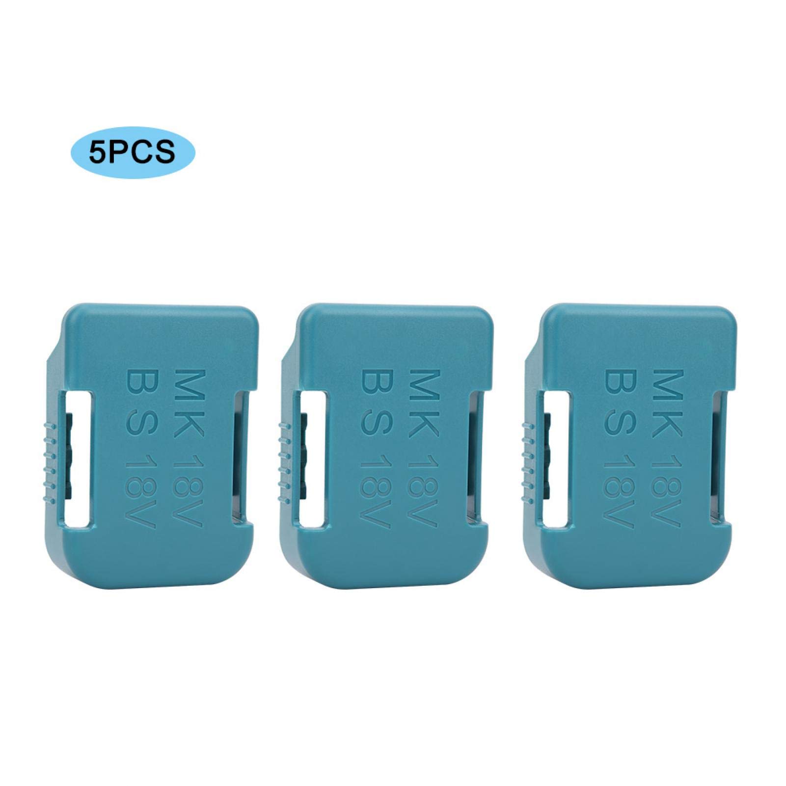 Bindpo Battery Rack, 5Pcs Battery Wall Mount Storage Shelf Rack, Battery Holder Compatible for Makita 18V/for Bosch 18V Batteries, Shelf Bracket Belt Slot(Cyan)