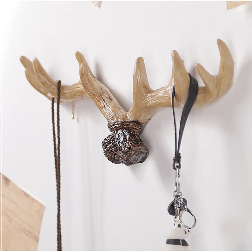 HY&GH Antlers Hook Wall Hooks/Hanger,Towel Hooks,Animal Shaped Hook,Resin Material Wall Home Decor,Deer Antler Holder 15.7" Long, 4.7" Tall and 1.57" deep 10 Hooks