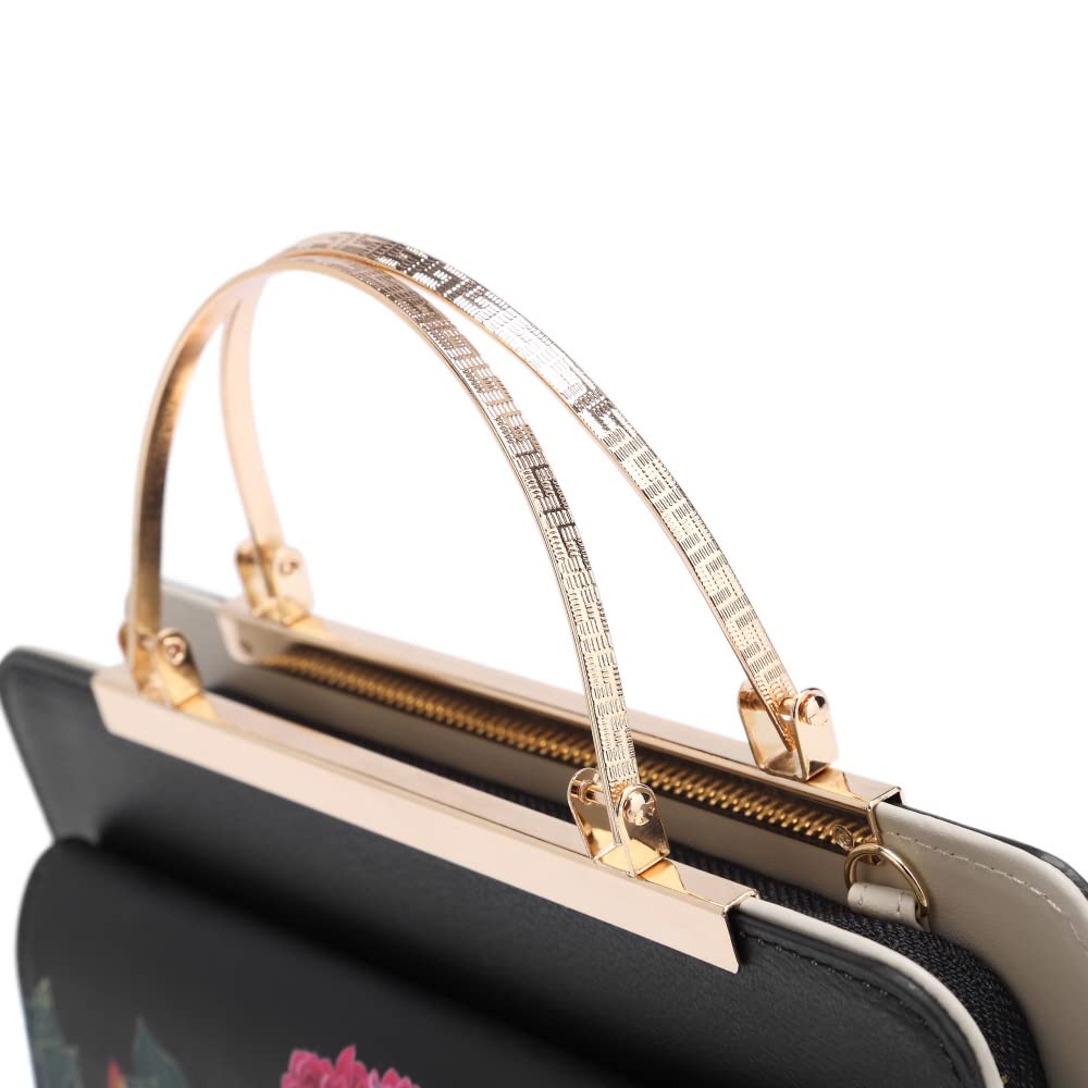 Trendeology Authentic Frida Kahlo Print Wallet Handle Purse Crossbody Bag (Baby Frida Cartoon Series - Black)