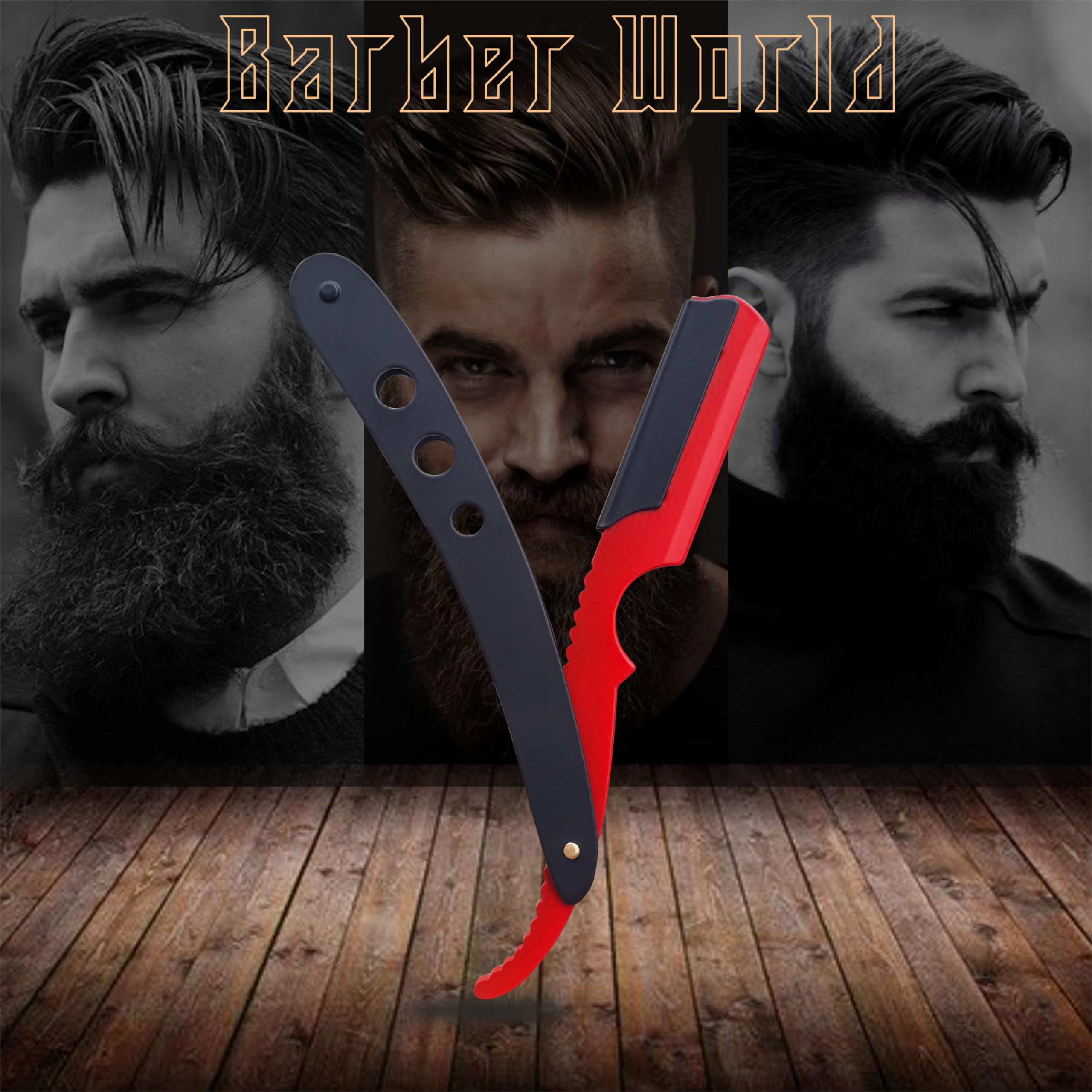 Black Red Barber Staright Edge Salon Hair Cut Razor 100% Stainless Steel with 10 Blades by "FLAME STAR"