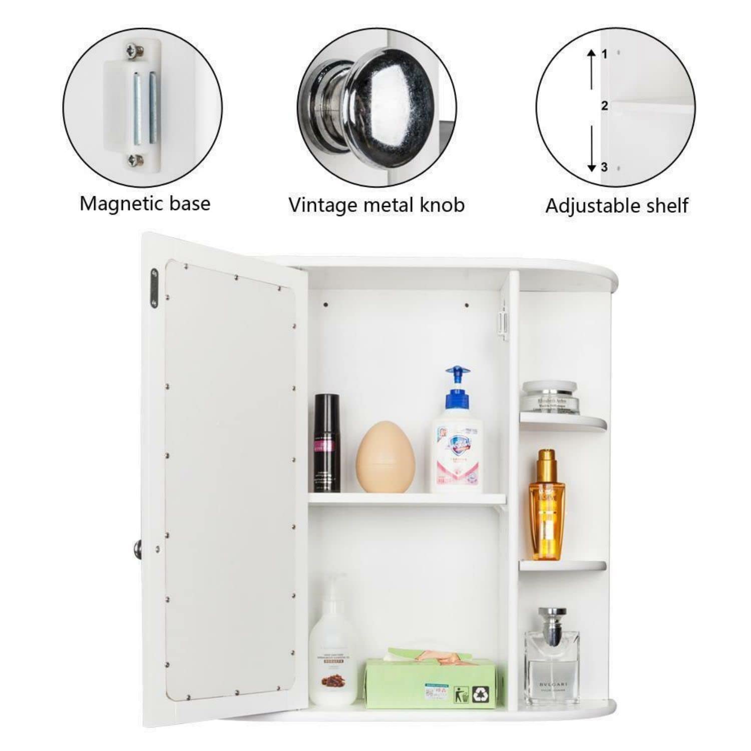 Home Bathroom Wall Mount Cabinet Storage Shelf Over Toilet w/Mirror Door