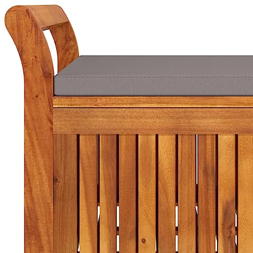 vidaXL Solid Acacia Wood Patio Storage Bench with Cushion - Comfortable Seating - Durable & Robust - Brown Gray - Stylish Garden Furniture