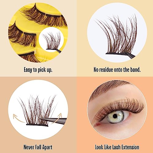 Brown Lash Clusters Natural Looking 3D Wispy Brown Eyelash Extensions 56 Pcs DIY Fluffy Individual Lashes by Mavphnee