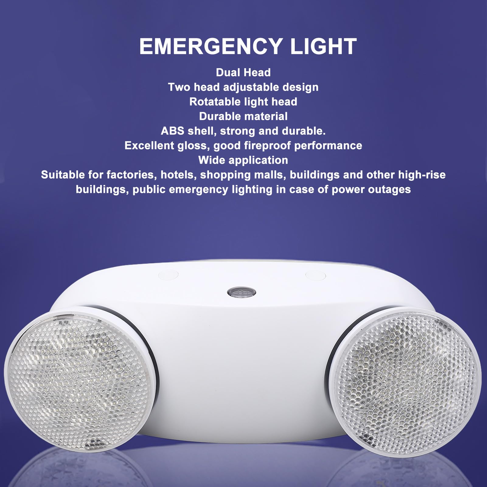 Dussdote LED Emergency Light, Two Head Adjustable Commercial Emergency Lighting Fixtures with Battery Backup US Plug 85‑265V