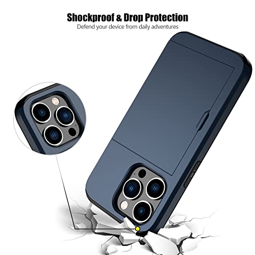 Nvollnoe for iPhone 14 Pro Case with Card Holder Heavy Duty Protective Dual Layer Shockproof Hidden Card Slot Slim Wallet Case for iPhone 14 Pro for Women&Men(Blue)