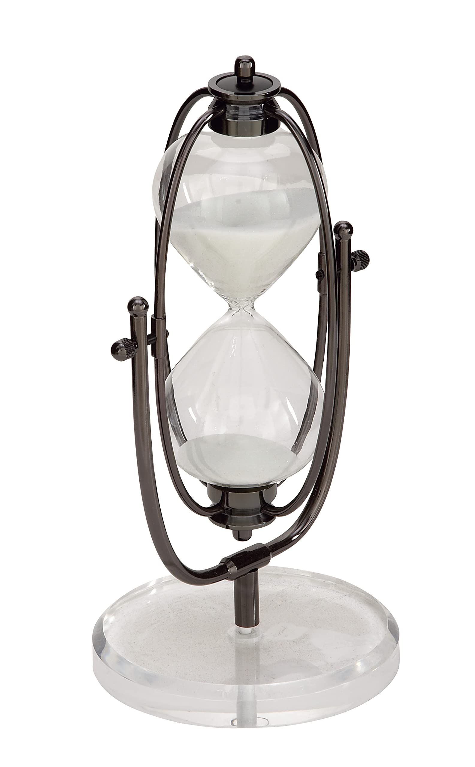 Deco 79 Sophisticated Metal Glass Acrylic Sand Timer, Black, 6”L x 6”W x 12”H, (53422)