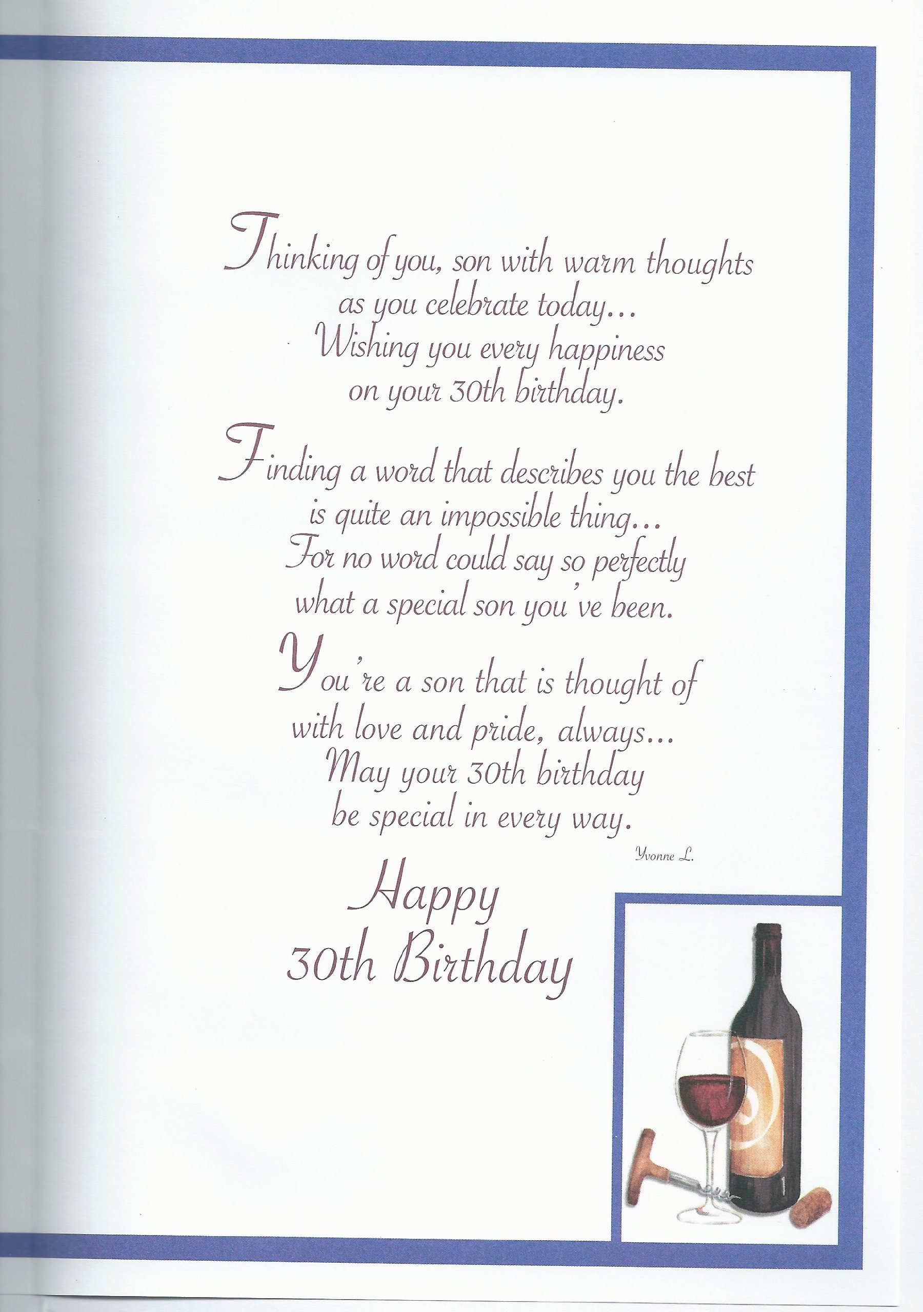 for ASpecial Son Happy 30th Birthday Card