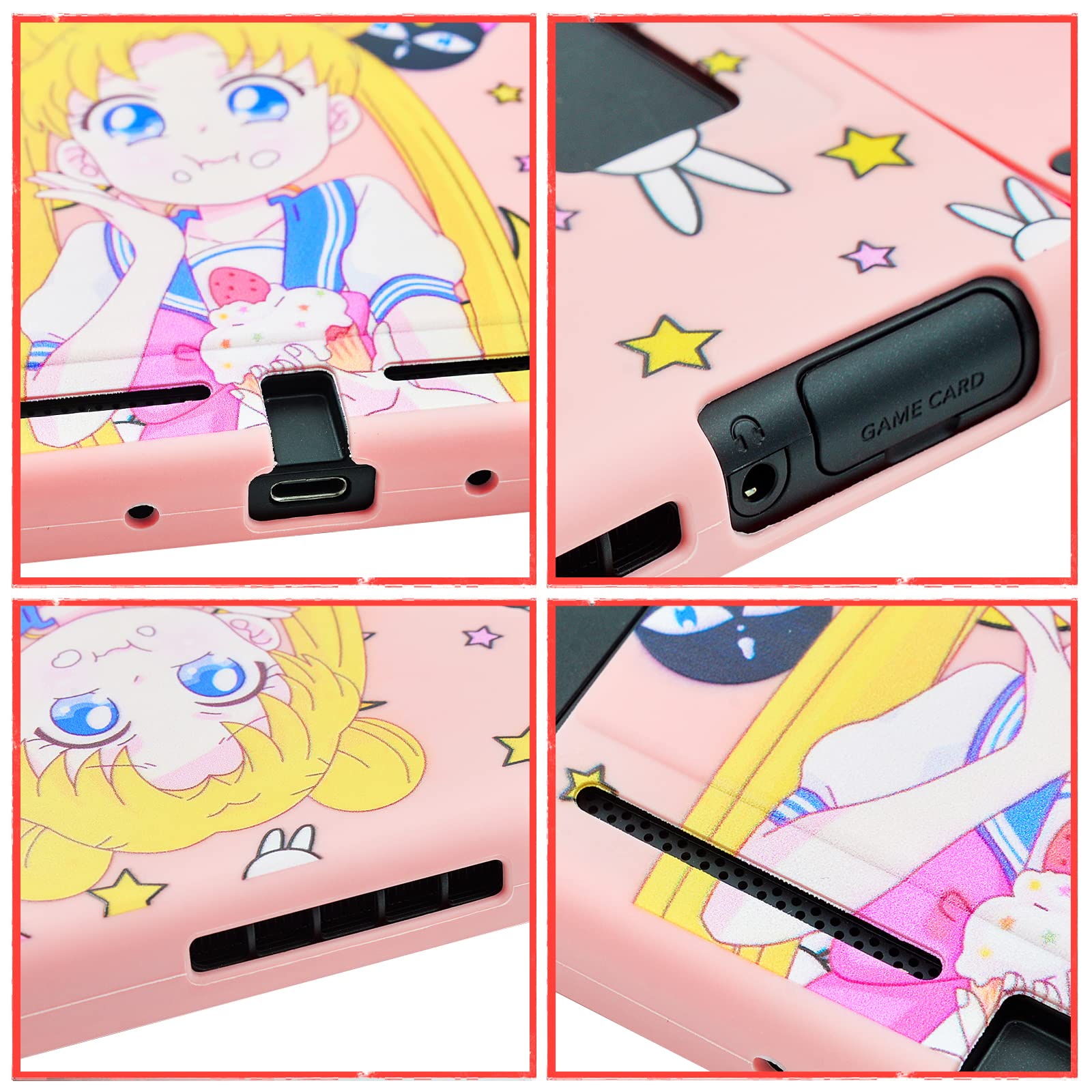 Protective Case for Switch,Cute Sailor Moon Case Compatible with Nintendo Switch,Pink Sailor Moon Game Accessories Soft Slim Grip Cover Shell for Console