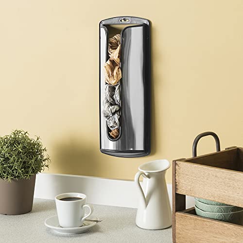 Kitchen Plastic Bag Organizer (Single Pack) Silver, By Home Basics | Metal and Plastic Baggie Organizer | Wall-Mounted Bag Dispenser For Plastic Bags | Installation Hardware Included
