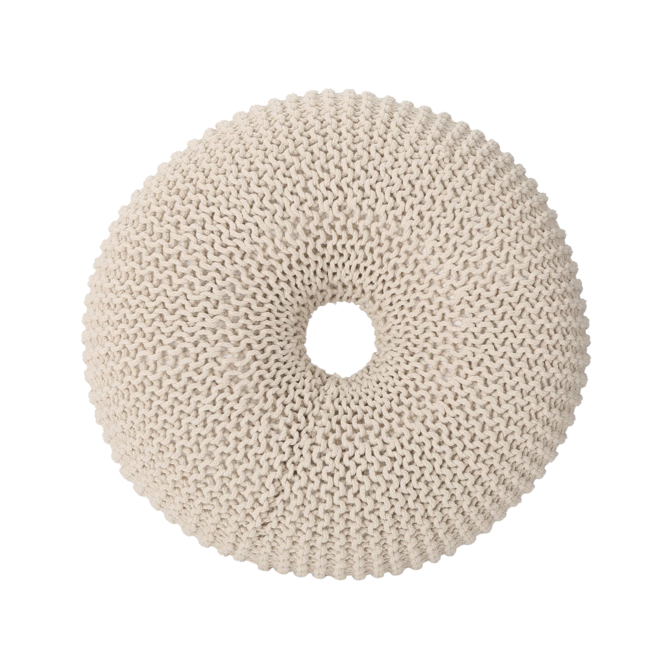 Christopher Knight Home Truda Knitted Cotton Donut Pouf, Dark Grey