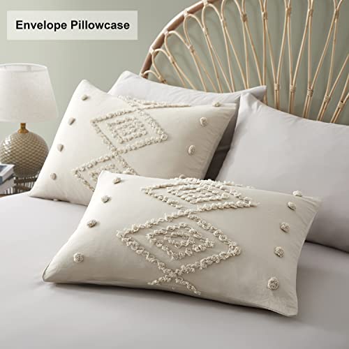 Oli Anderson Tufted Duvet Cover King Size, Soft and Lightweight Duvet Covers Set for All Seasons, 3 Pieces Boho Embroidery Shabby Chic Bedding Set (Beige, King, 104ββ x 90ββ)