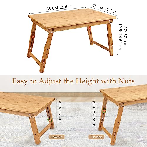 Large Size Laptop Tray Desk Nnewvanet 25.6x17.7in Bamboo Floor Desk Low Table Bed Tray Table,Foldable Adjustable Study Writing Gaming Breakfast Serving Floor Table Support 18in Laptop w' 4 Leg Lock