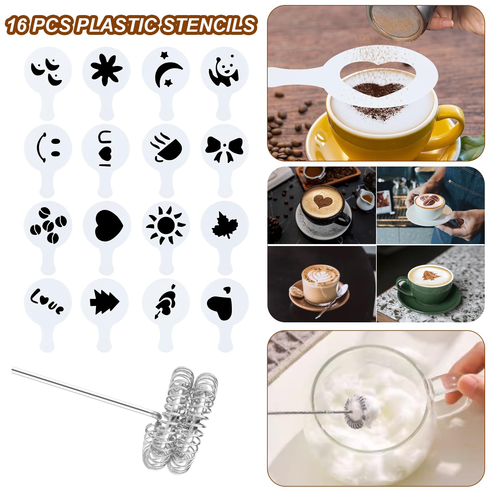 Electric Milk Frother Handheld with 3 Whisks - USB Rechargeable frother 3-Speed Adjustable Foam Maker Drink Mixer for coffee Latte Cappuccino Cake Egg Hot Chocolate