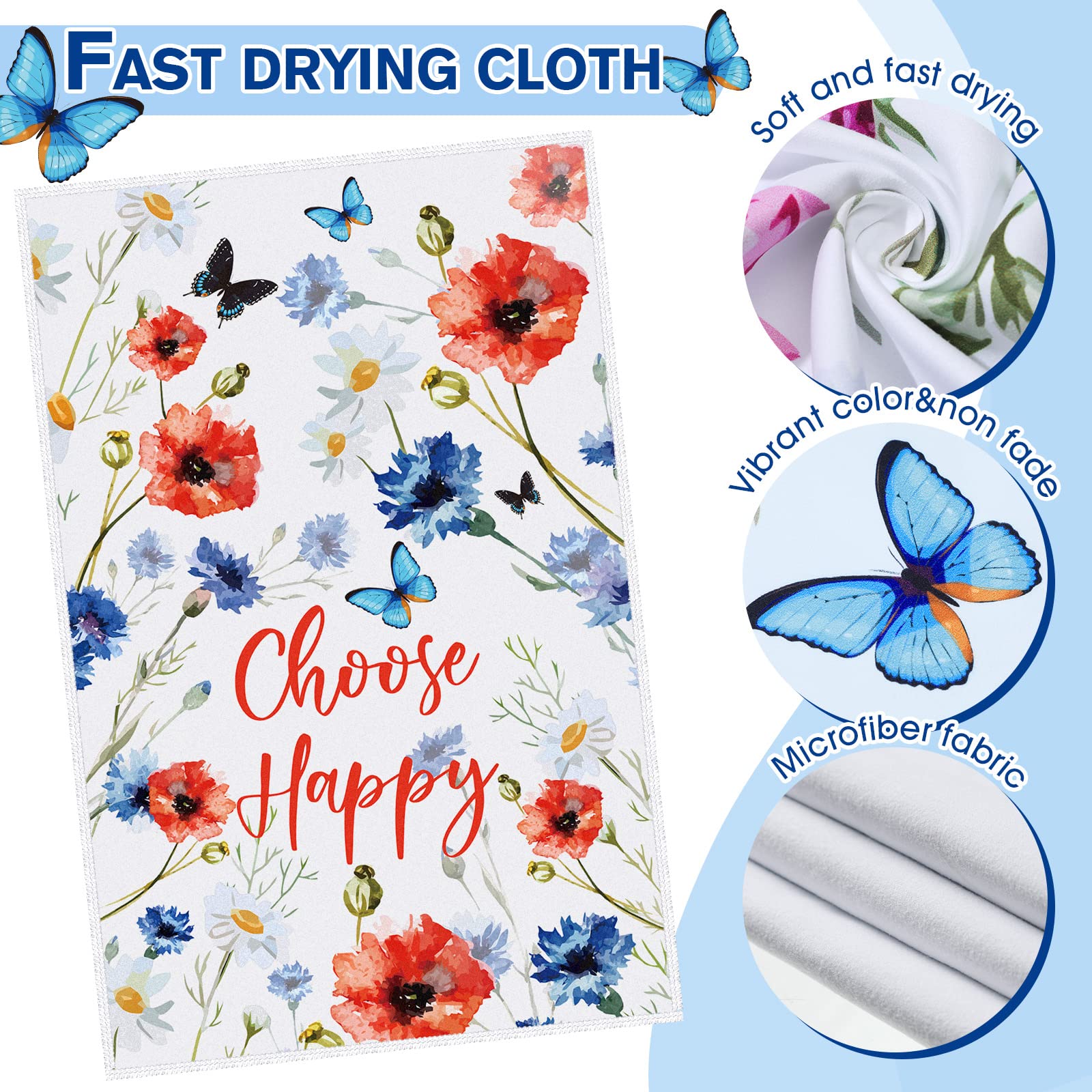 CHENGU 4 Pack Spring Kitchen Towels, Absorbent Dish Towels for Kitchen, Reusable Cleaning Towels Decorative Set, Kitchen Towel Terrycloth Tea Towels, Hand Towel for Kitchen (Wildflower Style)